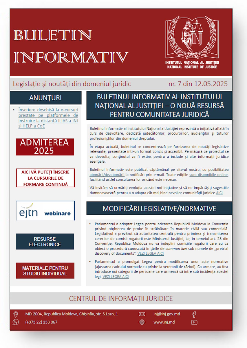 Buletin informativ INJ nr. 11 din 9.06.2025 | Institutul National de ...